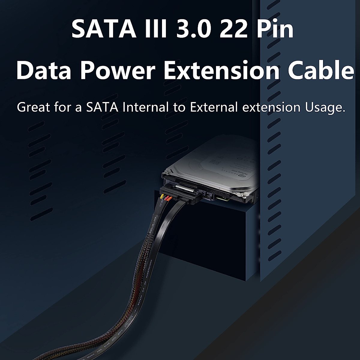 GELRHONR 22Pin SATA Power Extension Cable,22 Pin（7+15） Sata Male to Female Data and Power Combo Extension Cable with Locking Latch,for HDD,SSD,Optical Drives, DVD Burners, PCI Cards-0.3M(6Gbps/s)