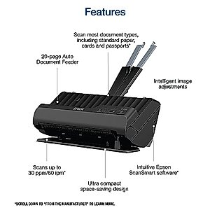 Epson Workforce ES-C220 Compact Desktop Document Scanner with 2-Sided Scanning and Auto Document Feeder (ADF) for PC and Mac