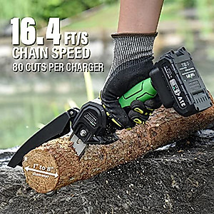 Mini Chainsaw 6-Inch Cordless, SOYUS Electric Chainsaw Mini Battery Chainsaw with 2Pcs Batteries, Handheld Small Chainsaw for Tree Trimming Branch Wood Cutting Green