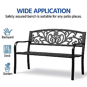 Yaheetech Garden Bench Outdoor Bench Patio Bench for Outdoor, Park, Yard, Entryway, Iron Metal Frame Furniture, Patio Porch Clearance, Black