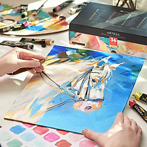 ARTEZA Metallic Acrylic Paint Set of 36 Colors, 0.74 ounce Tubes Non Toxic Artist Paints for Hobby Painters, Art Supplies for Canvas Painting