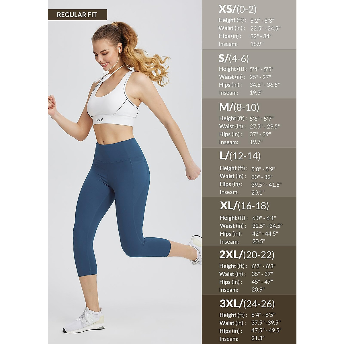 BALEAF Women's Capri Leggings with Pockets Yoga Plus Size High Waisted Workout Running Gym Casual Pants Denim Blue M