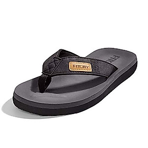 FITORY Men's Flip-Flop Thong Sandals Light Weight Beach Slippers,Black Grey,Size 11M
