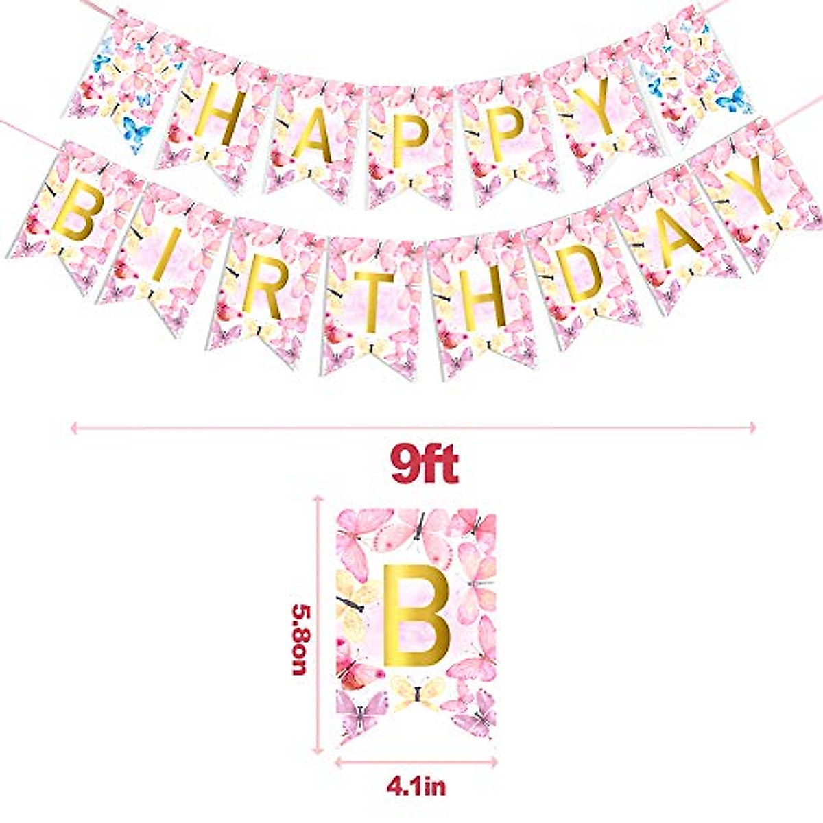 Butterfly Party Decorations - Butterfly Happy Birthday Banner - Butterfly Party Hanging Swirls Decorations - Butterfly Party Supplies for Kids