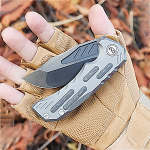 Miguron Knives M Nagain Folding Knife 3.5" M390 DLC Hand Hollow Ground Rubbed Satin Blade Dark Grey PVD Titanium Handle With Carbon Fiber Inlay Pocket Knife MGR-626BK