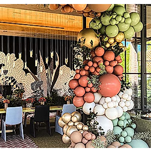 Brown And Green Balloon Garland Kit Olive Green Coffee White Sand Brown Gold Metallic 157PCS Latex Balloons For Baby Shower Jungle Safari Wild One Woodland Theme Party Decorations