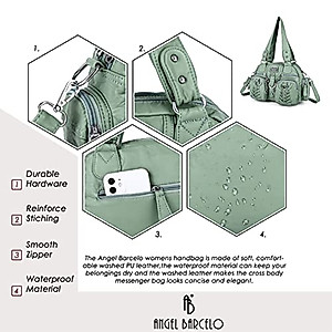 Angel Barcelo Purses and Handbags Women Tote Shoulder Bag Top Handle Satchel Hobo Bags Fashion Washed Leather Purse Green