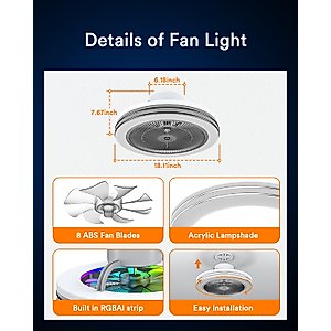 Lumary Smart WiFi & Bluetooth Ceiling Fan with RGBAI Light, 18 Inch, 6 Speeds, Reversible - Compatible with Alexa, Google Assistant, Remote Control