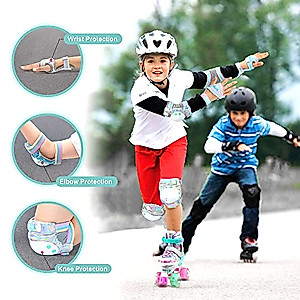 SULIFEEL Rainbow Unicorn Roller Skates for Kids with Adjustable Protective Gear Set Shiny Small