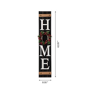 Glitzhome JKC01512B Wooden Welcome Sign for Porch Front Door Rustic Farmhouse Style Hanging Vertical Outdoor with Changeable Wreaths, 42"H, HOME