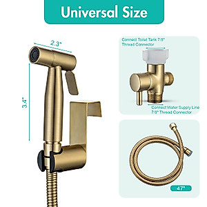 BARROCK Handheld Bidet Sprayer for Toilet, Stainless Steel Metal Made Baby Cloth Diaper Spraying Kit, Bathroom Toilet Bidet Attachment Set for Bathing Pets and Feminine Hygiene, Brushed Brass Gold