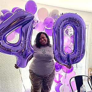 Purple Number Balloons, 40 Inch Foil Large Balloons, Helium Self Inflating Number Balloon for Girls Women 10th 20th Birthday Party Bridal Shower Anniversary Ceremony Party Decoration Supplies
