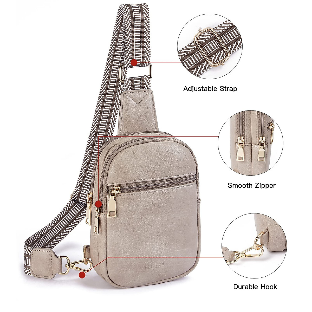 Telena Small Sling Bag for Women Vegan Leather Fashionable Fanny Pack Crossbody Bags for Women Chest Bag for Travel Cloud Grey