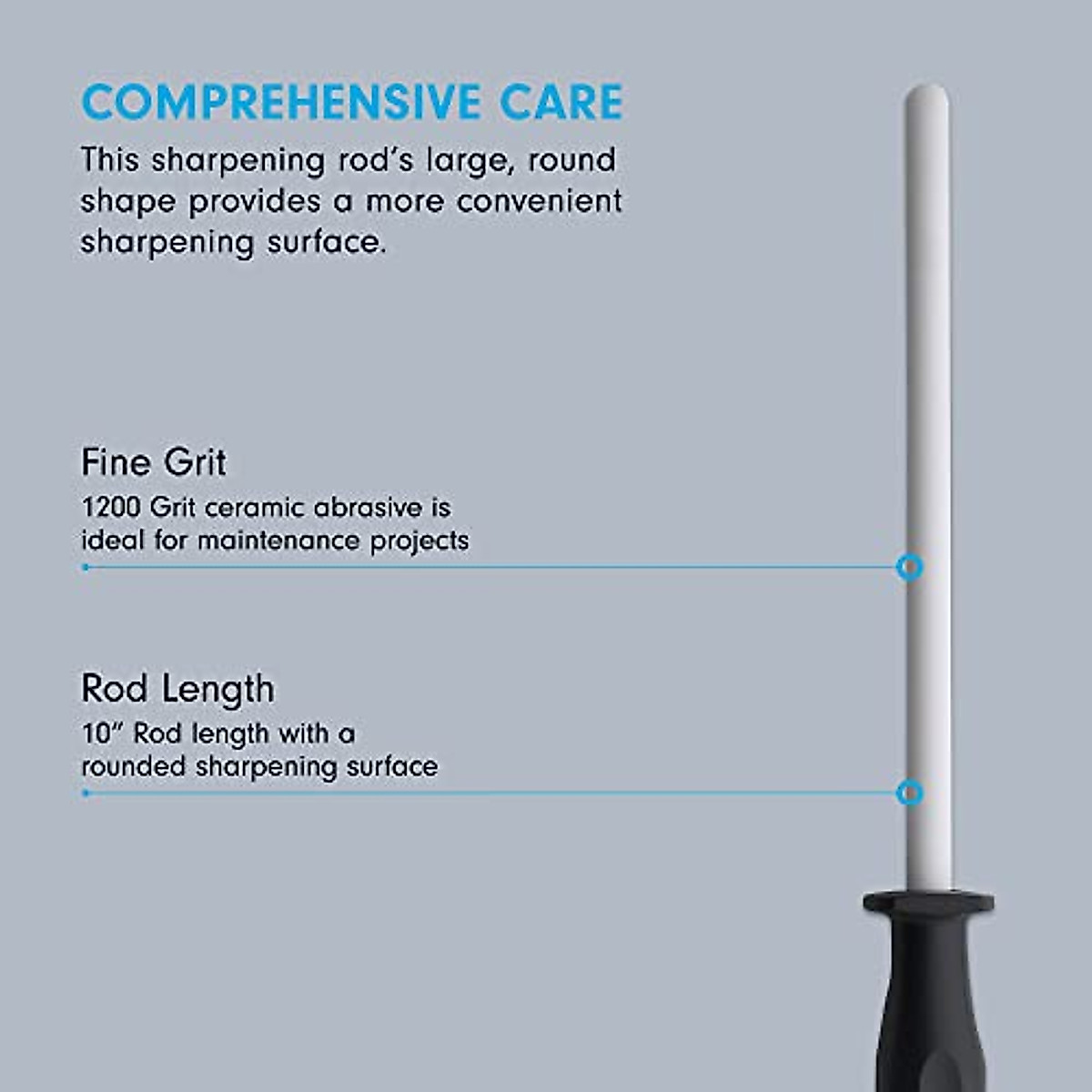 Messermeister 10” Ceramic Sharpening Rod - Knife Sharpener - Fine 1200 Grit - Break-Resistant Solid Ceramic Core, Large Sharpening Surface & Soft-Grip Handle