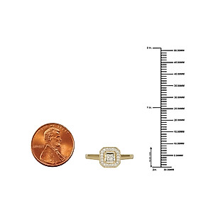 Sterling Silver with Yellow Gold Plating 1/10Ct TDW Radiant-Cut Diamond Framed Fashion Ring by Diamond Hub Love Gift for Women(I-J, I2)6.5