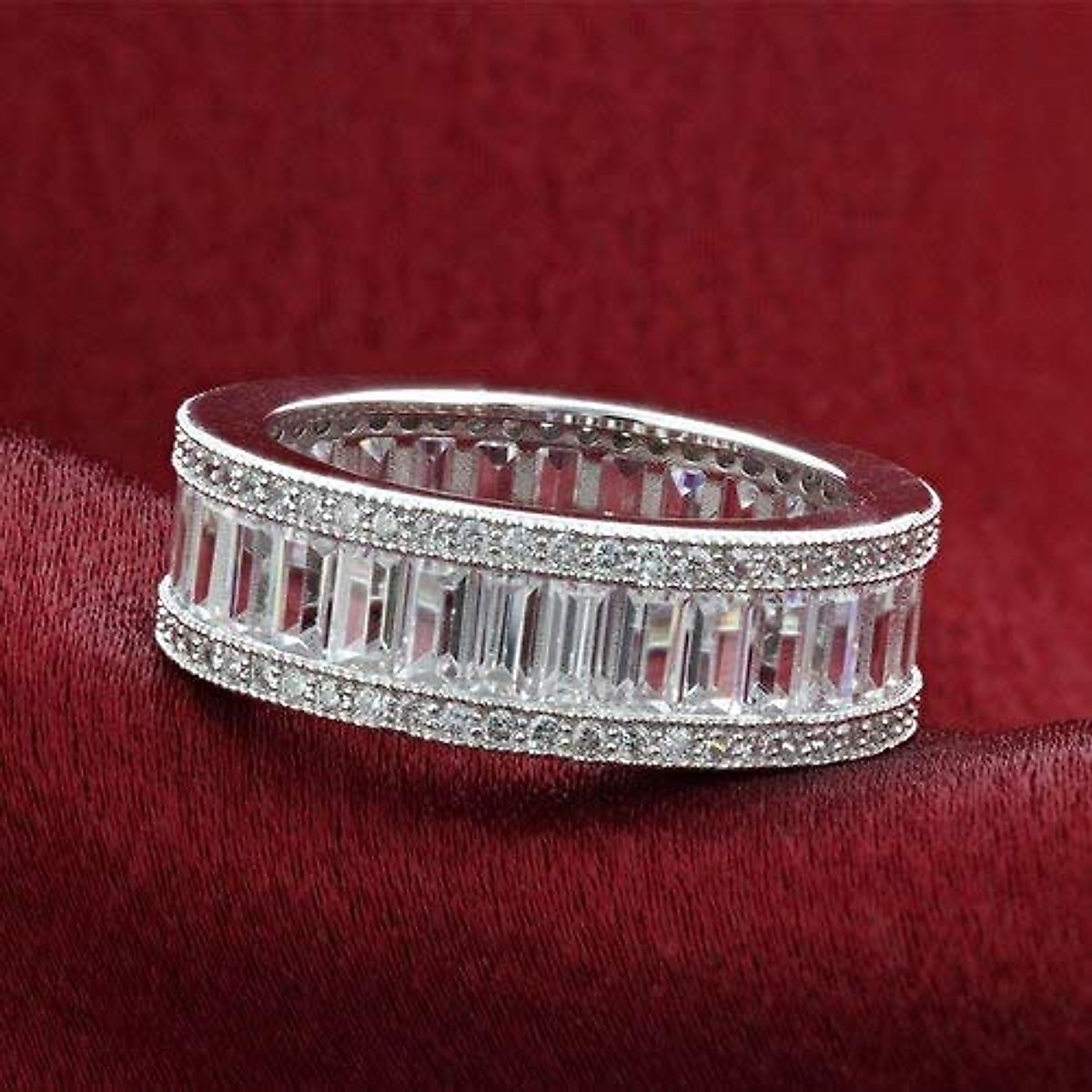 Savlano 18K Gold Plated Cubic Zirconia 8MM Emerald Cut Eternity Lustrous Ring Band for Women (7)