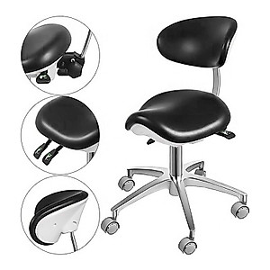 Kurtvenid Standard Moblie Dental Saddle Chair Doctor's Stool PU Leather Backrest and Height Adjustable Black