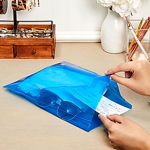 Blue Plastic Merchandise Bags with Handles for Retail, Party Favors (Medium, 100 Pack)