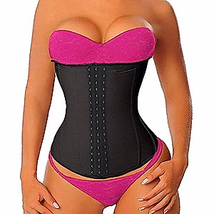 YIANNA Women's Latex Waist Trainer Long Torso Underbust Corsets Cincher Sport Girdle Body Shaper, Size XS (Black)