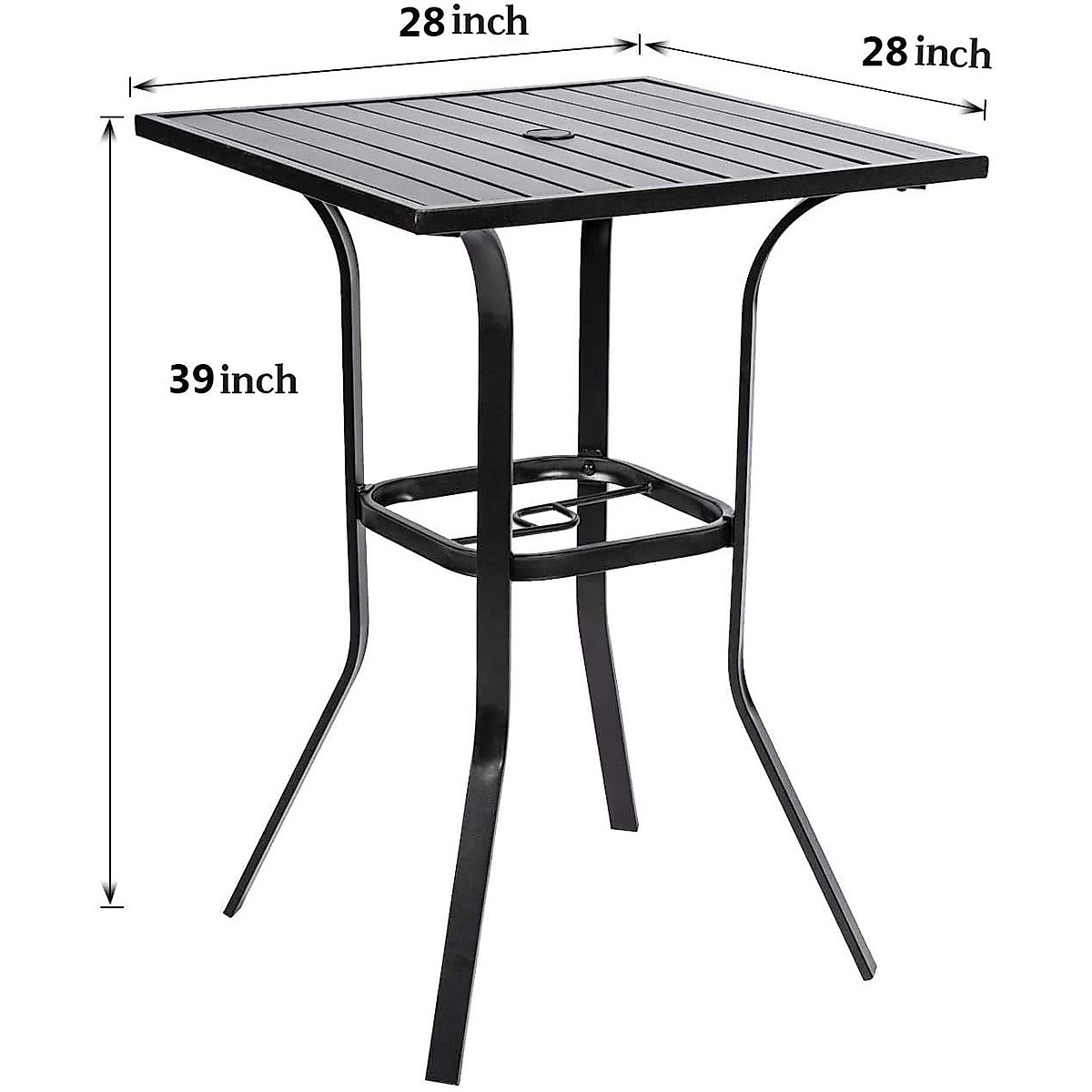 Betterland Patio Bar Table, Outdoor Square Bar Height Table Metal Bar Bistro Table, Metal Frame & Slat Tabletop with 1.57" Umbrella Hole