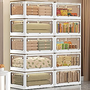 2Pack 44 Qt Collapsible Storage Bins with Lids, 10 Gal Foldable Plastic Storage Box with Wheels, Clear Storage Containers, Stackable Storage Bins, Containers for Organizing, Storage Box with Door