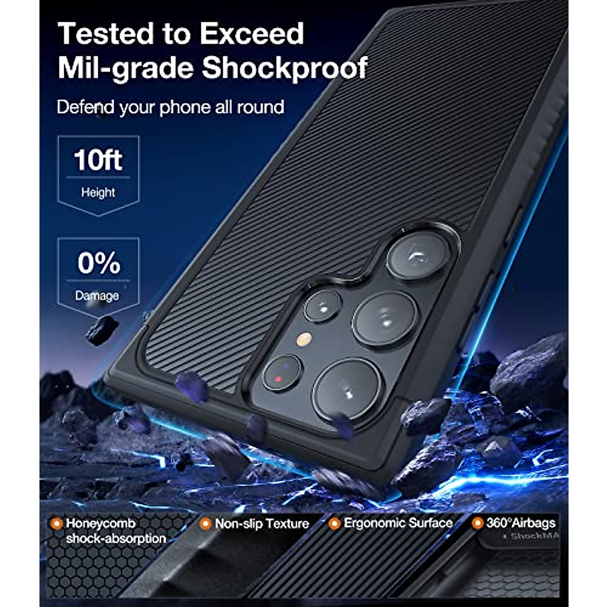 TORRAS Samsung Galaxy S23 Ultra Non-Slip Grip Case - Military Grade, Slim, Shockproof, Anti-Fingerprint, Matte Black