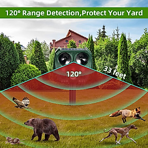 Jahy2Tech Solar Ultrasonic Animal Repellent Outdoor Cat Deterrent Deer Repellent with PIR Motion Sensor & Led Strobe Light Waterproof Solar Animal Repeller,Squirrel Repellent Raccoon Rabbit Repellent