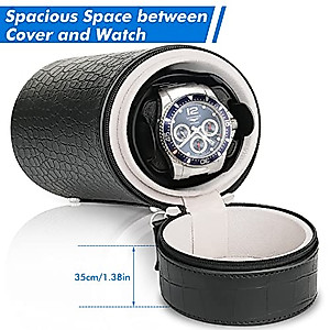 Uthlusty Watch Winder for Automatic Watches, Battery Adapter Operated Single Watch Holder Travel Box Silent Motor Rotating Modes 2 Pillows Acrylic Window for Men Women Mechanical Watch Winding Case