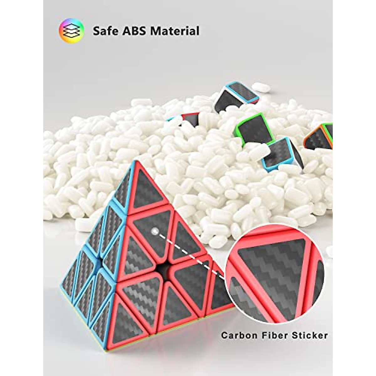 Vdealen Speed Cube Set, 2x2x2 3x3x3 Pyramid Magic Cube Set, Puzzle Cube Toys Birthday Party Christmas Stocking Stuffers Gift for Kids Teens Adults(Carbon Fiber Sticker)