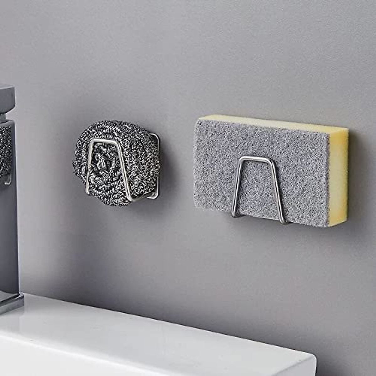 2PCS Kitchen Stainless Steel Sink Sponges Holder Self Adhesive Drain Drying Rack Kitchen Wall Hooks Accessories Storage Organizer