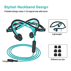 Mucro Sport Earbuds Wired Neckband Headphone Over The Ear Wrap Around Earphones Foldable Stereo Ear Buds for Night Running Gym Workout