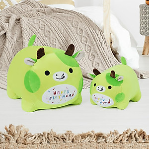 Yeqivo Birthday Cow Plush Pillow Stuffed Animal Toy, Green Birthday Cartton Cow Plush Stuffed Animals, Soft Animal Plush Pillow for Kids(Cow, 25cm/9.8inch)