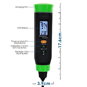 Dissolved Oxygen Meter with DO Probe, Pen Type Digital DO Meter with Self-Floating Probe Electrode Water Quality Tester with ATC for Fish Tanks, Hydroponic, Freshwater Aquarium Test Kit