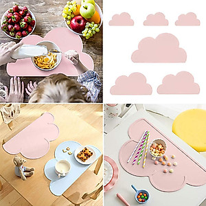 Kids Placemat - Silicone Cloud Shape Non Slip Waterproof Placemat for Kids Baby Toddlers, Portable Food Mat BPA Free Reusable Placemats for Travel and High Chairs-Easy to Clean and Roll Up (White)