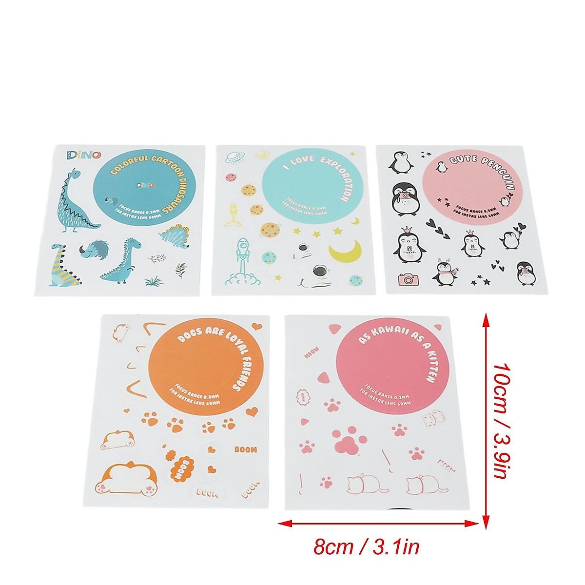 Colored Stickers, PVC 5 Different Designs Camera Stickers for Protective Covers Space Animals Series