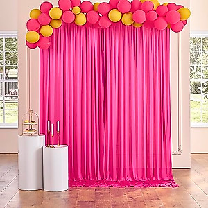 10 ft x 10 ft Wrinkle Free Hot Pink Backdrop Curtain Panels, Polyester Photography Backdrop Drapes, Wedding Party Home Decoration Supplies