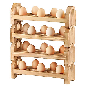 Wooden Egg Holder Countertop, 4 Egg Storage Trays Stackable for 40 Fresh Eggs, Egg Tray Organizer Rustic Kitchen Decoration, Egg Container Rack for Kitchen Organization