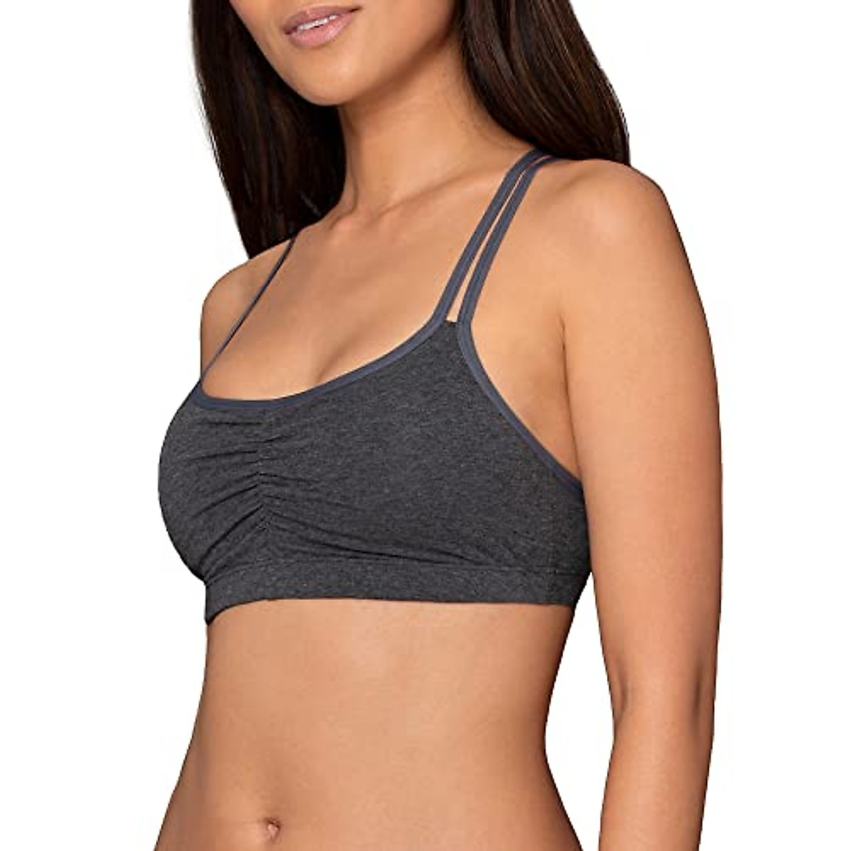 Fruit of the Loom Women's Spaghetti Strap Cotton Sports Bra-All-Day Comfort & Easy Movement, Petite Modern Camo/White/Black Hue/Blushing Rose with Black/Charcoal/Black Hue, 42