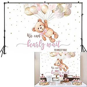HUAYI We Can Bearly Wait to Meet You Baby Shower Backdrop Teddy Bear Decoration Background Pastel Tone Sweet Pink Balloons and Brown Girl Babyshower Backdrops 6.5x5ft
