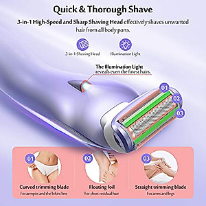 Electric Shaver for Women, Ribivaul Women's Electric Razor for Legs and Underarms, Cordless Ladies Electric Razor for Women Pubic Hair, 3-Blade in 1 Foil Shaver and Bikini Trimmer, Wet & Dry Use, Blue