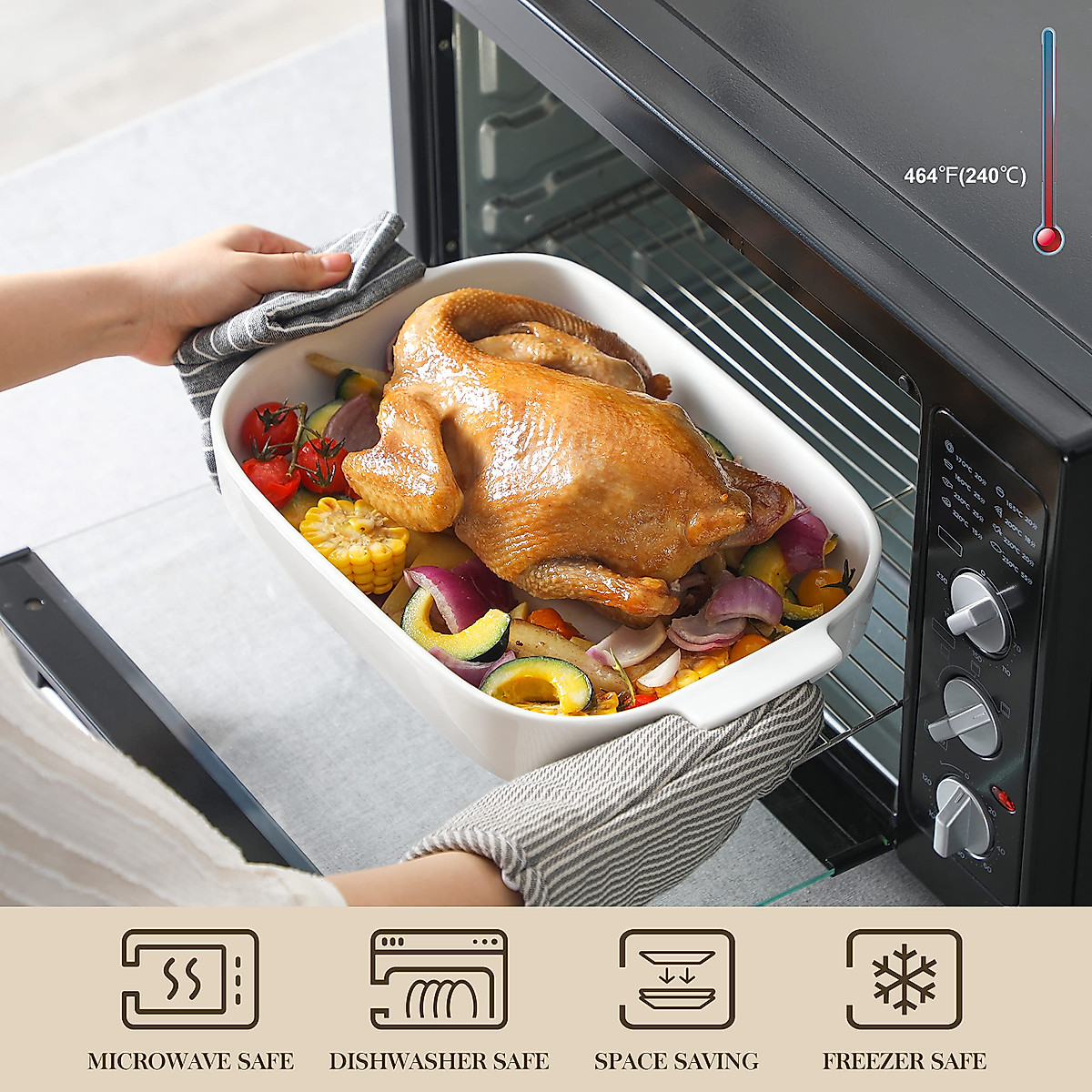 MALACASA Casserole Dishes for Oven, Porcelain Baking Dishes Set of 3, Durable Casserole Dish Set Lasagna Pan Deep, Ceramic Bakeware Sets with Handles, White (13.8''/11.7''/9.4''), Series Bake