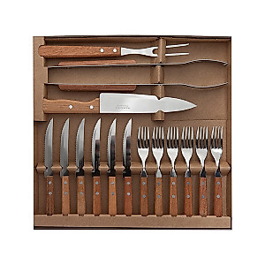 Tramontina 22399/028 Dynamic Natural Wood Barbecue Kitchen Tools 15 Piece Set Churrasco Tools Durable Stainless Steel Large Size Natural Wood Made in Brazil 22399/028