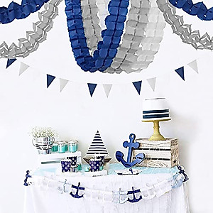 Navy-Blue White-Silver Party-Decorations Streamers Garland - 12pcs Royal Graduation 2022 4-Leaf Clover Paper Streamer Men Boy Birthday Wedding Bridal Shower Flower Banners Fathers Day Decor Ouruola