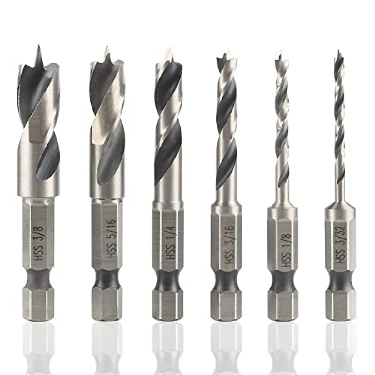 Yakamoz 6Pcs 1/4 Inch Quich Change Hex Shank Stubby Drill Bit Set for Wood Stubby Brad Point Short Drill Bits Imperial