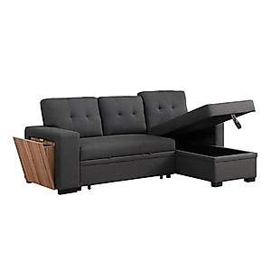 Devion Furniture 92" W Modern L-Shaped Polyester Fabric Upholstered Reversible Side Compartment Sleeper Sectional Sofa Bed with Chaise in Dark Gray Finish