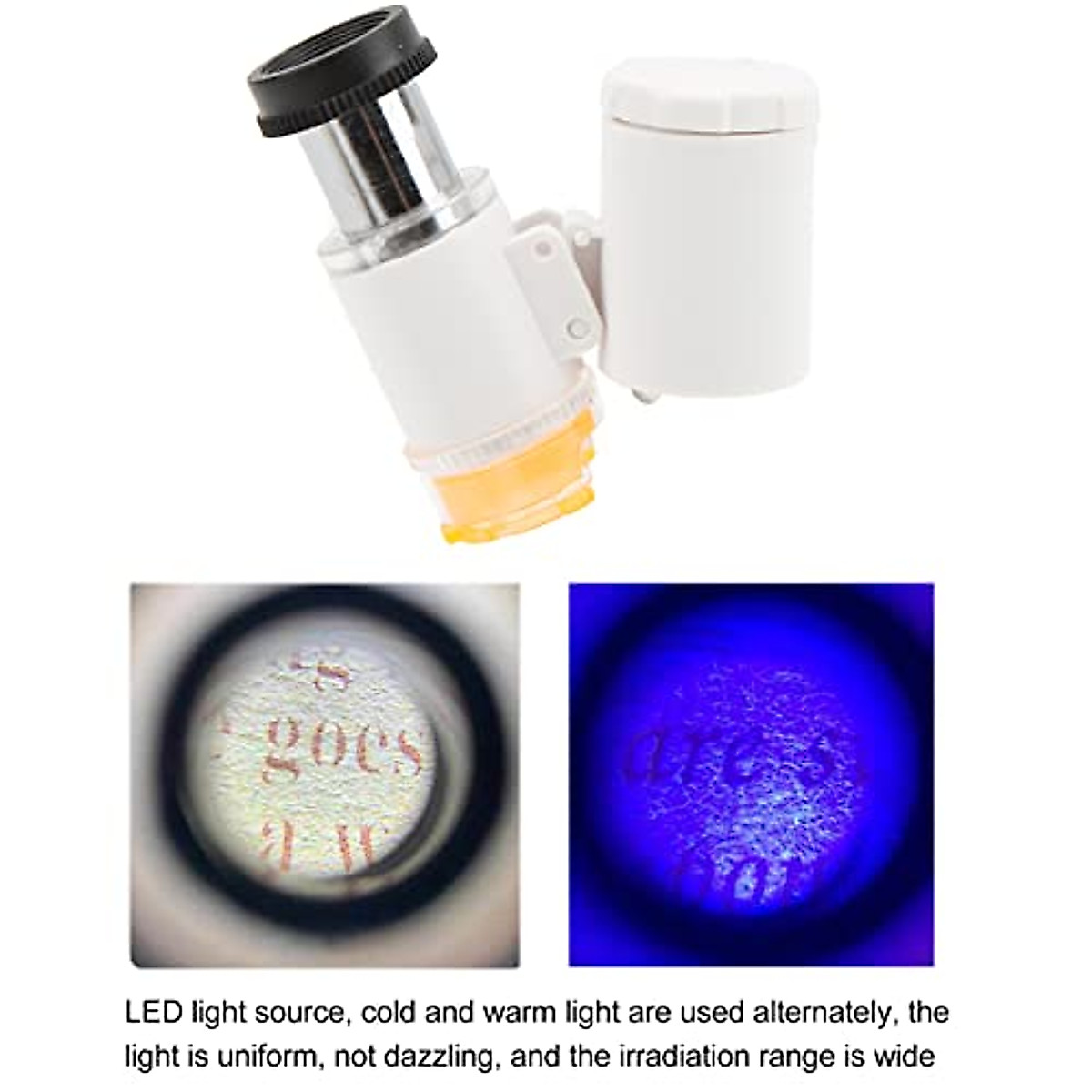 Portable 60 X Clearer Imaging Wide Irradiation Range Microscope with Money Detect Function[White], Handheld Mini LED Illuminated Microscope, Magnifying Glass Microscope Pocket Microscope Mini Mic