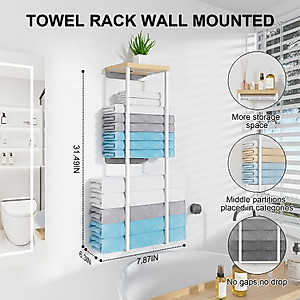Rolled Towel Racks for Bathroom Wall Mounted, Wall Towel Rack for Large Bath Rolled Towels, Metal Wall Towel Holder Mounted Towel Storage for Small Bathroom (White, 2 Tier)