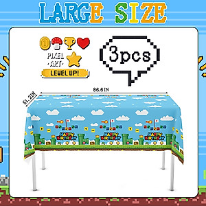 Generic 3 PCS Super Brothers Party Tablecloth, Plastic Disposable Video Games Table Cover for Games Birthday Party Decorations Supplies, 86.6 x 51.2in, Blue