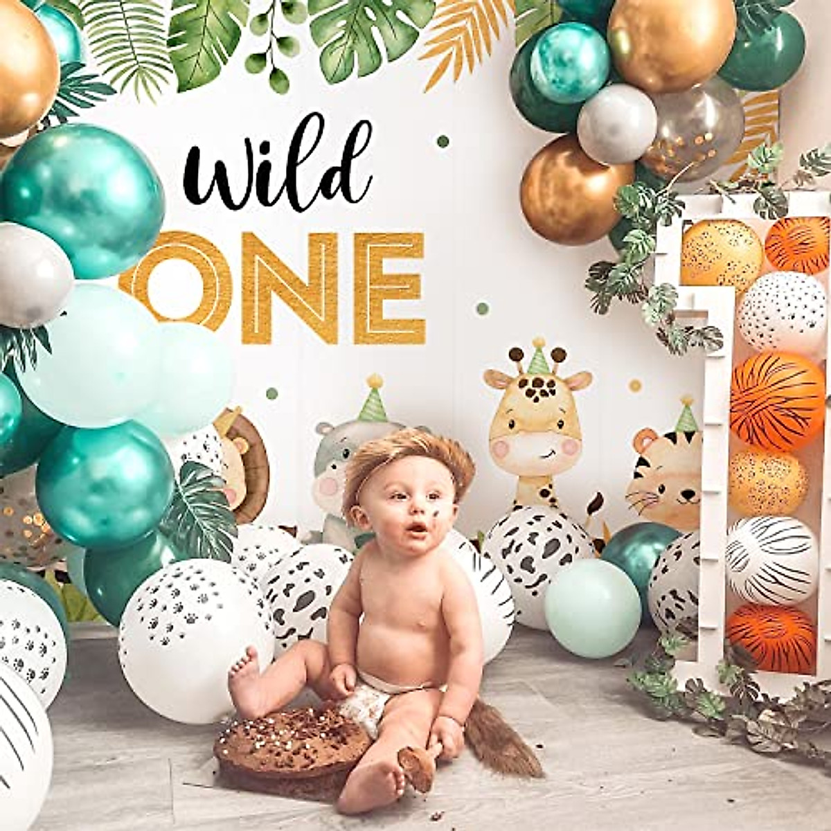 Wild One Backdrop Banner Birthday Decorations for Boys,Large Size 3 x 5Ft Jungle Safari Cute Animals 1st First Party Supplies