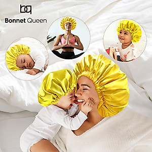 BONNET QUEEN Adjustable Drawstring Double Layer Reversible Silk Satin Mommy and Me Bonnet Sets Night Sleeping Hat Natural